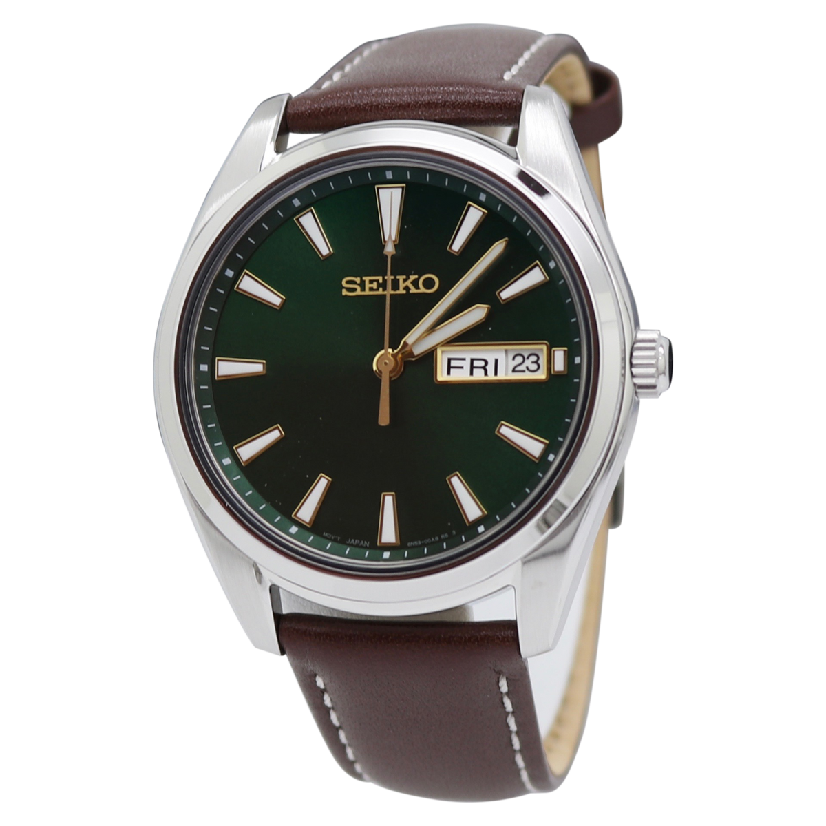 Seiko Essentials Green Dial Brown Leather Strap Men's Watch SUR449 ...