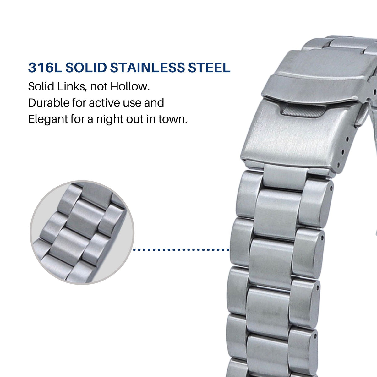 Solid 316L Oyster Stainless Steel Watch Band - 22MM- Solid Curved End ...