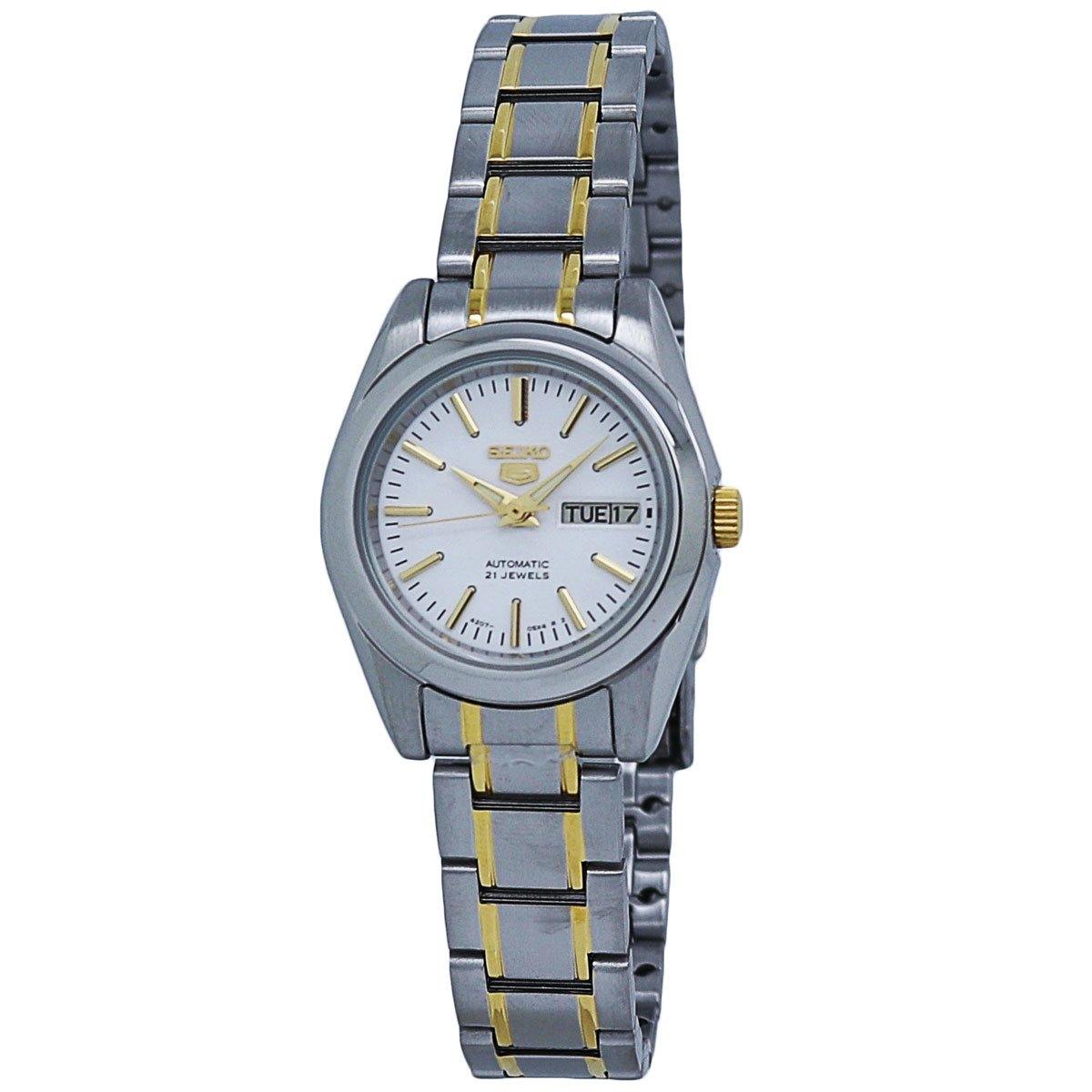 Seiko 5 Automatic White Dial Two-Tone Stainless Steel Ladies Watch SYM ...